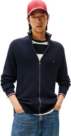 Tommy Hilfiger Pull avec Fermeture &Eacute;clair Homme Rib Zip Through avec Col Montant, Bleu (Desert Sky), XL