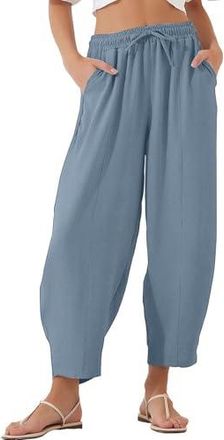 Generic Pantalon en coton et lin pour femme - Jambe large - Pantalon de plage d&eacute;t&eacute; confortable - Pantalon de yoga Palazzo - XIYU26064, bleu clair, XXL