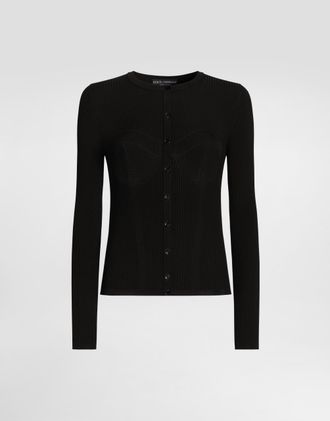 Dolce & Gabbana Cardigan Aus Viskose Mit Rippenstrick - Frau Strickwaren Schwarz 38