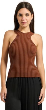 Manila Grace Femme, Tops, Brun, Taille: 38 FR Ribbed Halterneck Top