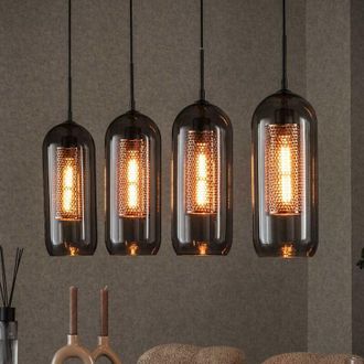 M&S Collection M&s - Suspension 4 lampes tubes 105x15x150 cm en verre souffl&eacute; noir