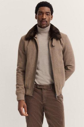 Bugatti Wolljacke Modern Fit mit abnehmbarem Kunstfellkragen