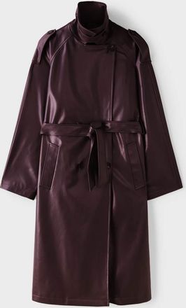 Stradivarius trench-coat long effet cuir violet