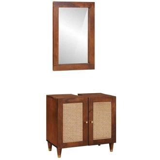 vidaXL Badezimmerschrank 2 pcs Schwarz und Gold Massivholz Mango vidaXL