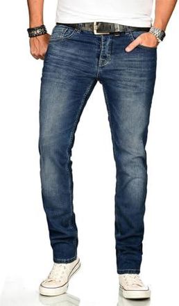 Alessandro Salvarini A. Salvarini Pantalon en jean pour homme, coupe droite, coupe ajustée, mode stretch, bleu, 36W x 30L
