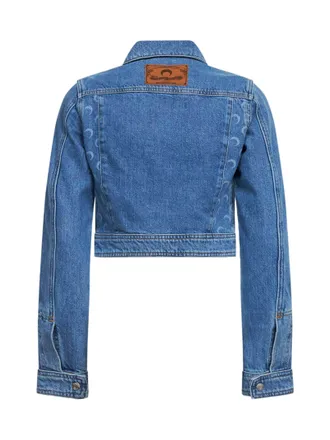 Marine Serre Womens Trucker Jacket Light Blue Organic Denim Cotton Bomber