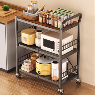 Generic Klappbares K&uuml;chenregal, 3-St&ouml;ckiges Offenes Regal, Mikrowelle Aufbewahrungswagen mit Griff for Wohnzimmer, Schlafzimmer, Arbeitszimmer
