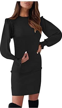 Generic Robes amincissantes 2026 pour femmes, style d&eacute;contract&eacute;, robe tendance, couleur unie, jupe dautomne et dhiver, v&ecirc;tements &eacute;l&eacute;gants, coupe ajust&eacute;e, Noir