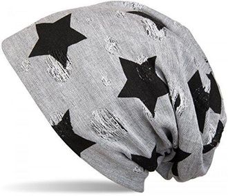 styleBREAKER Bonnet avec des &eacute;toiles et Le Motif de Points Vintage, Beanie, Unisexe 04024046, Couleur:Gris Clair