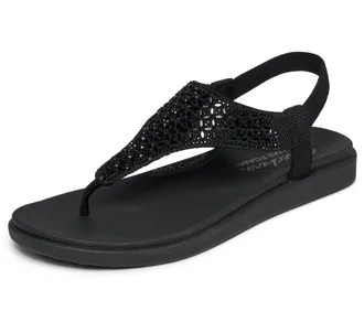 Skechers Sandale SKECHERS MEDITATION LUXE, Damen, Gr. 36, schwarz (schwarz unifarben), Textil, Glitzer, Schuhe Sandale, Sommerschuh, Zehentrenner, Strandschuh 