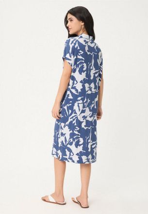 Olsen Midikleid Jerseykleid mit Allover-Dessin und Polokragen