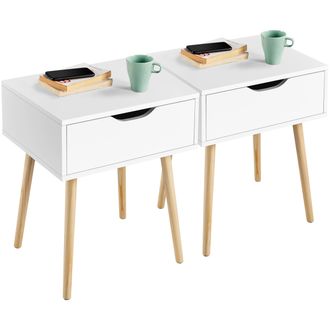 Yaheetech 2X Nachttisch Beistelltisch Nachtschrank mit Schublade und 4 Holzbeinen Skandinavischer Sofatisch aus Holz Nachtkommode f&uuml;r Schlafzimmer/Wohnzimmer, W