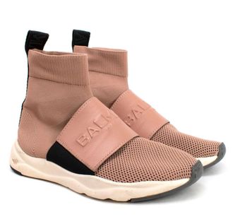 Balmain Pink Knit Fabric Cameron Sock Sneakers Size 35