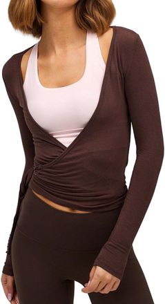 ORANDESIGNE Damen Tanztops Y2K Ballett Wrap Top Pilates Langarm Kurzarm Tiefer V-Ausschnitt Slim Fit Yoga Oberteil Wickelshirt A Braun M