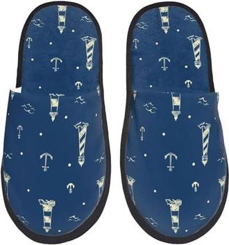 Generic Chaussons Femme Homme Phares Et Ancres Imprimer Chaussons DIntérieur Doublées En Peluche Doux Chaude Pantoufles, Pour Fête, Mariage, Intérieur Extérie