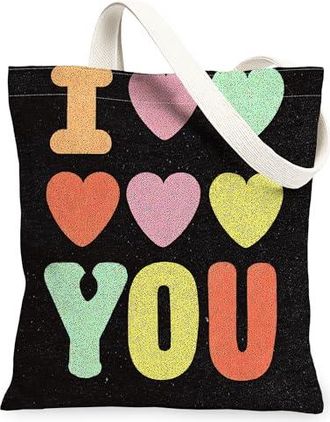 Generic Sacs fourre-tout en toile en forme de coeur color&eacute;, motif damour vif, sacs d&eacute;picerie r&eacute;utilisables, sacs d&eacute;picerie r&eacute;tro chic, l&eacute;gers et lavables &agrave; l&eacute;