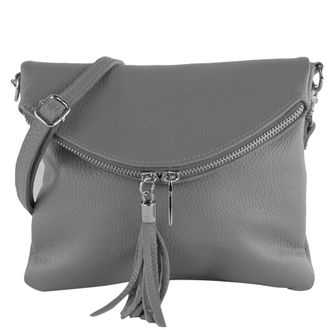 modamoda.de T07L / T139L Damen Leder kleine Umh&auml;ngetasche 2 Modelle handmade in Italy, Farbe:T139L Telegrau