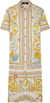 Versace Femme, Robes, Multicolore, Taille: 38 FR Marine Scroll Button-Up Shirt Dress