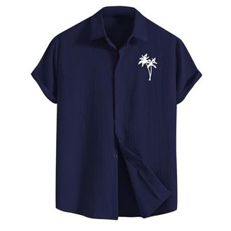 Generic Chemise en lin pour homme - Chemise classique en coton blanc - Chemises en lin &agrave; col en V - Lot de t-shirts de plage d&eacute;t&eacute; &agrave; manches courtes pour le Ro