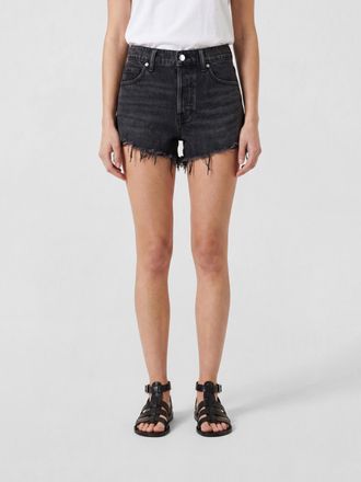 Alexander Wang Short en jean &agrave; ourlet brut avec logo en strass