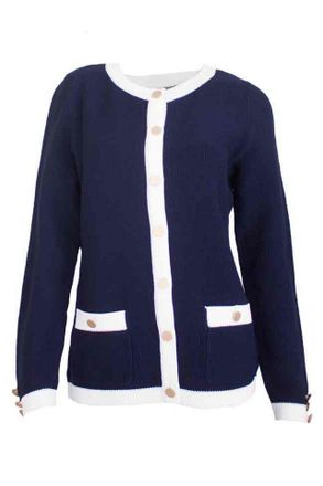 Passioni Cardigan in Marineblau mit Wei&szlig;en Details
