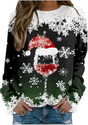 Generic Sweat Femme Noel Sweat-Shirt pour Femmes sans Capuche Imprimé Motif Joyeux NoëL Col Rond Manches Longues Pull Ajusté Chemisier Ample Confortable Parfa