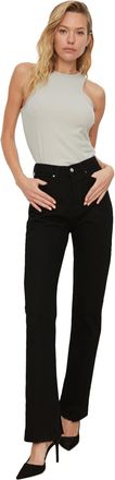 Trendyol Trendyol, schwarze Verkostung hoher Taille schlanke Flare-Jeans, schwarz, 36