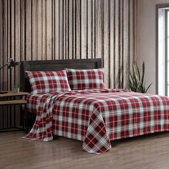 Eddie Bauer Bettw&auml;sche-Set f&uuml;r Kingsize-Bett, Baumwoll-Flanell-Bettw&auml;sche-Set mit passenden Kissenbez&uuml;gen, geb&uuml;rstet f&uuml;r zus&auml;tzliche Weichheit, tiefe Tasche, &Ouml;ko-