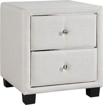 Vente-Unique Table de chevet avec 2 tiroirs - Tissu - Ivoire - PICHONIA