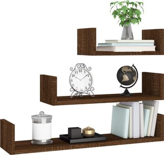 Generic 3X Wandregal U-f&ouml;rmig, H&auml;ngeregal, Lounge B&uuml;cherregal, Wandboard Dekoregal, Schweberegal, CD/DVD Regal, Wand Deko, Holzwerkstoff(Sonoma-Eiche 60x15x10