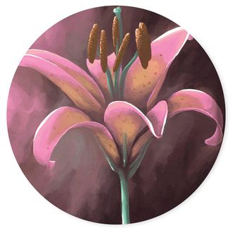 Feeby Frames, Wandbild, Deco Bild, gedrucktes Bild, Runde Deco Panel, Bild, Tondo-Bild, Durchmesser 60 cm, BLUME, LILIE, MODERN, ROT, ORANGE