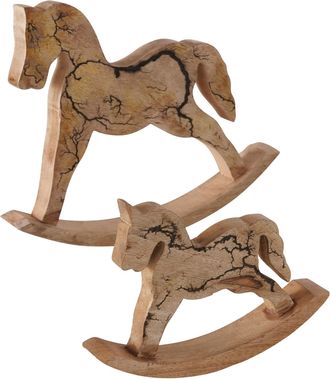 Boltze 2tlg Set Deko-Aufsteller Percha Schaukelpferd I H 17cm & 28cm I Deko-Figur aus Mango-Holz I Weihnachts-Deko Pferd I Wohnzimmer, Esstisch I Advents-Dek