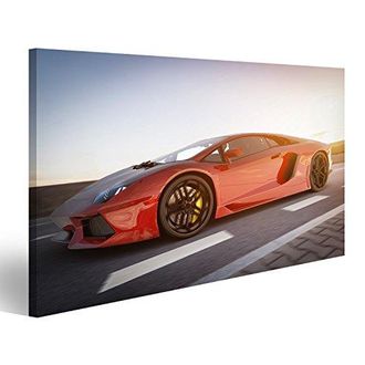 Islandburner Tableau sur toile Voiture de sport rouge métallisé assortie à Ferrari Cadre Affiche Poster Murale Tableaux