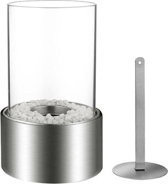 Dmora Bioethanol-Kamin Dschroffenegge, &Ouml;kologischer Kamin, Rauchfreies Feuer, Made in Italy, 16x16 h27 cm, Silber und Transparent - Dmora