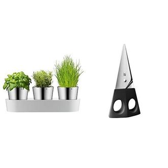 WMF Gourmet Kr&auml;utertopf mit Bew&auml;sserungssystem 3-teilig, Kr&auml;utergarten f&uuml;r die K&uuml;che, 36x 12,5X 12,5 cm, f&uuml;r frische K&uuml;chenkr&auml;uter, wei&szlig; & Kr&auml;uterschere E