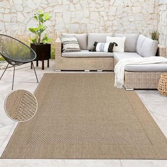 Paco Home Tapis Look Jute Indoor-Outdoor - Naturel & Noir, Robuste & Élégant, Idéal pour Terrasse & Salon, Dimension:120x170 cm, Couleur:Beige