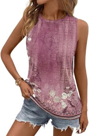 Generic Debardeur Femme Chic et &eacute;l&eacute;gant Chemisier sans Manche Imprim&eacute; D&eacute;bardeur Crop Top Ete Haut Chic et Elegant Fluide Ample Caraco Vetement Femme Tee Shirt