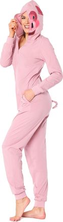 Ladeheid Damen Schlafoverall aus Baumwolle Jumpsuit bunt Verkleidung Schlafanzug Einteiler mit Kapuze LA40-234 (Rosa Schweinchen, XXL)