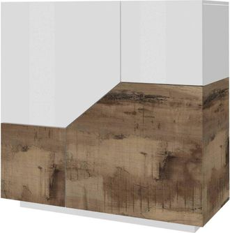Dmora Kommode Nathan, K&uuml;chen-Sideboard mit 2 T&uuml;ren, Wohnzimmer-Buffet, 100 % Made in Italy, 100 x 43 x 106 cm, gl&auml;nzendes Wei&szlig; und Ahorn