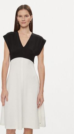 Tommy Hilfiger Coctailkleid Shiny Interlock V-Nk Ns Knee Drs WW0WW40731 &Eacute;cru Slim Fit