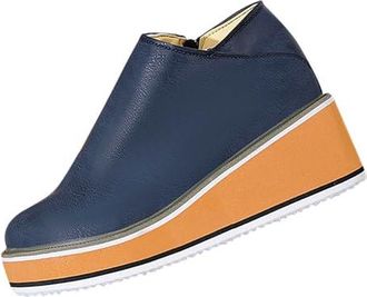 Generic Bottines pour femme &agrave; talon compens&eacute; - Style d&eacute;contract&eacute; - Bout rond - Couleur unie - Semelle &eacute;paisse - Fermeture &eacute;clair lat&eacute;rale - Confortables - Bot