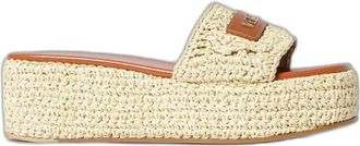 Versace Logo Raffia- und Leder-Mules - - Shoes - Damen - Beige - 38 EU