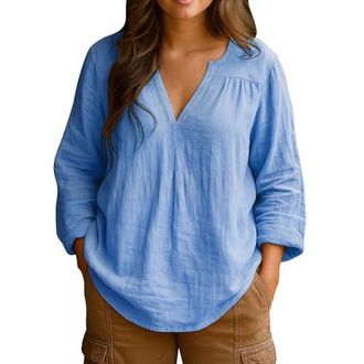 Generic Chemisiers en lin pour femme - Chemisier ample d&eacute;contract&eacute; en mousseline de soie de couleur pure - Haut ample et confortable en coton et lin - T-shirt