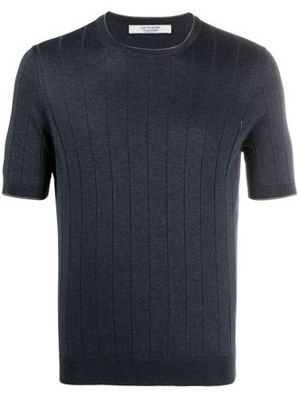 D4.0 t-shirt en soie &agrave; rayures - Bleu