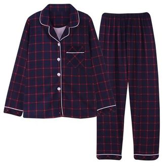 Generic Pyjama en satin pour femme - Classique - R&eacute;tro - Deux pi&egrave;ces - Tenue dint&eacute;rieur - Hiver confortable - Avec boutonni&egrave;re - Pantalon long - Ensemble de v