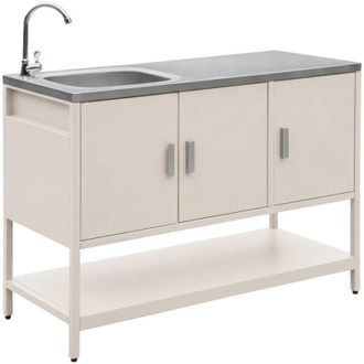 Sweeek Cuisine dext&eacute;rieure en acier beige avec &eacute;vier L120cm