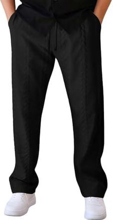 Generic Pantalon tricot&eacute; pour homme, taille &eacute;lastique, cordon de serrage, jambe droite, avec poches, style vintage, baggy, pantalon de jogging Y2K, streetwear