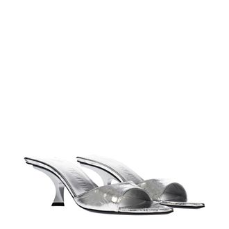 The Attico Womens Gray Leather Flat Sandals