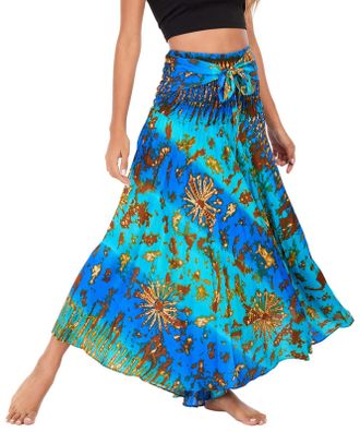 Feoya Hippie Rock Blumen Sommer Maxirock Boho Sommerrock Lang Strandrock Strandkleid