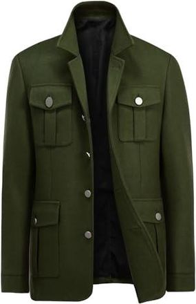 AlltheMen Manteau Homme Laine Hiver Chaud Parka Pardessus Simple Boutonnage Ample Duffle-Coat Casual Vert XXL